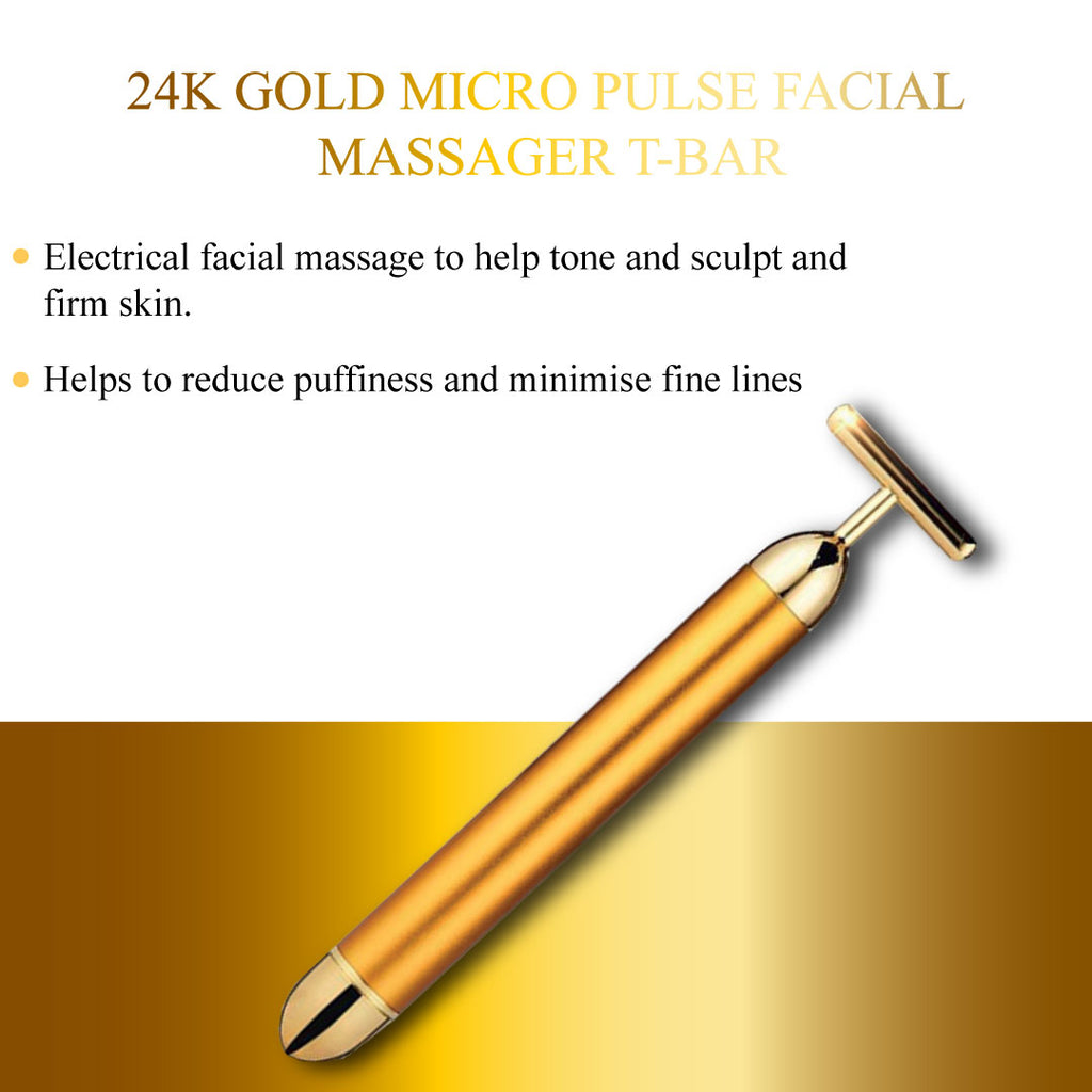24K Gold Vibrating Micro-Pulse Facial Massager T-Bar Roller – ErthSkin ...